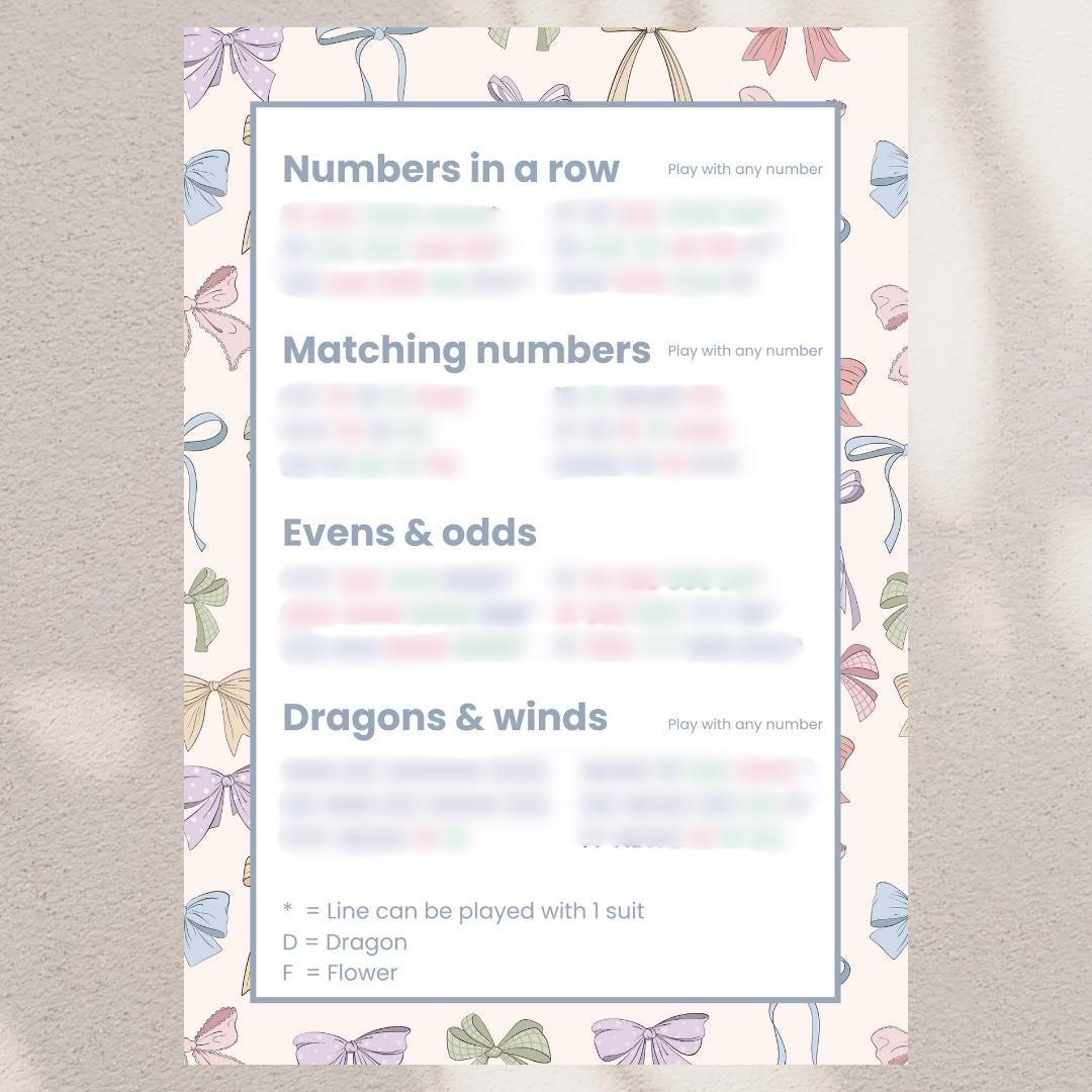 Kids Mahjong Card: Mini Mahj Digital Download (PDF, PNG), Bows - Etsy