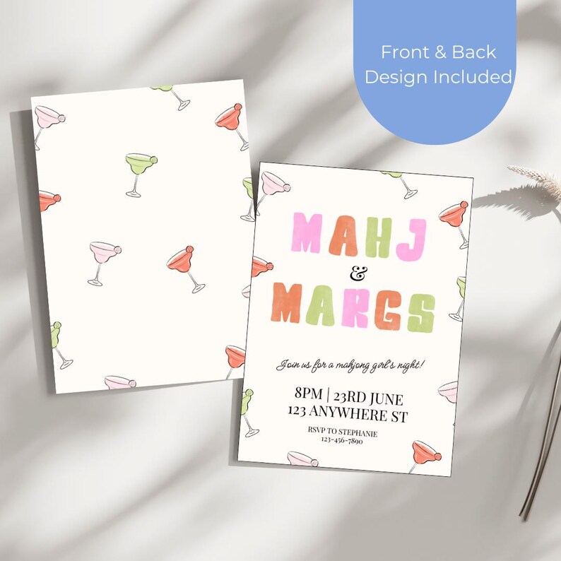 Mahj & Margs Invitation: Mahjong Party Invite Canva Template (digital ...