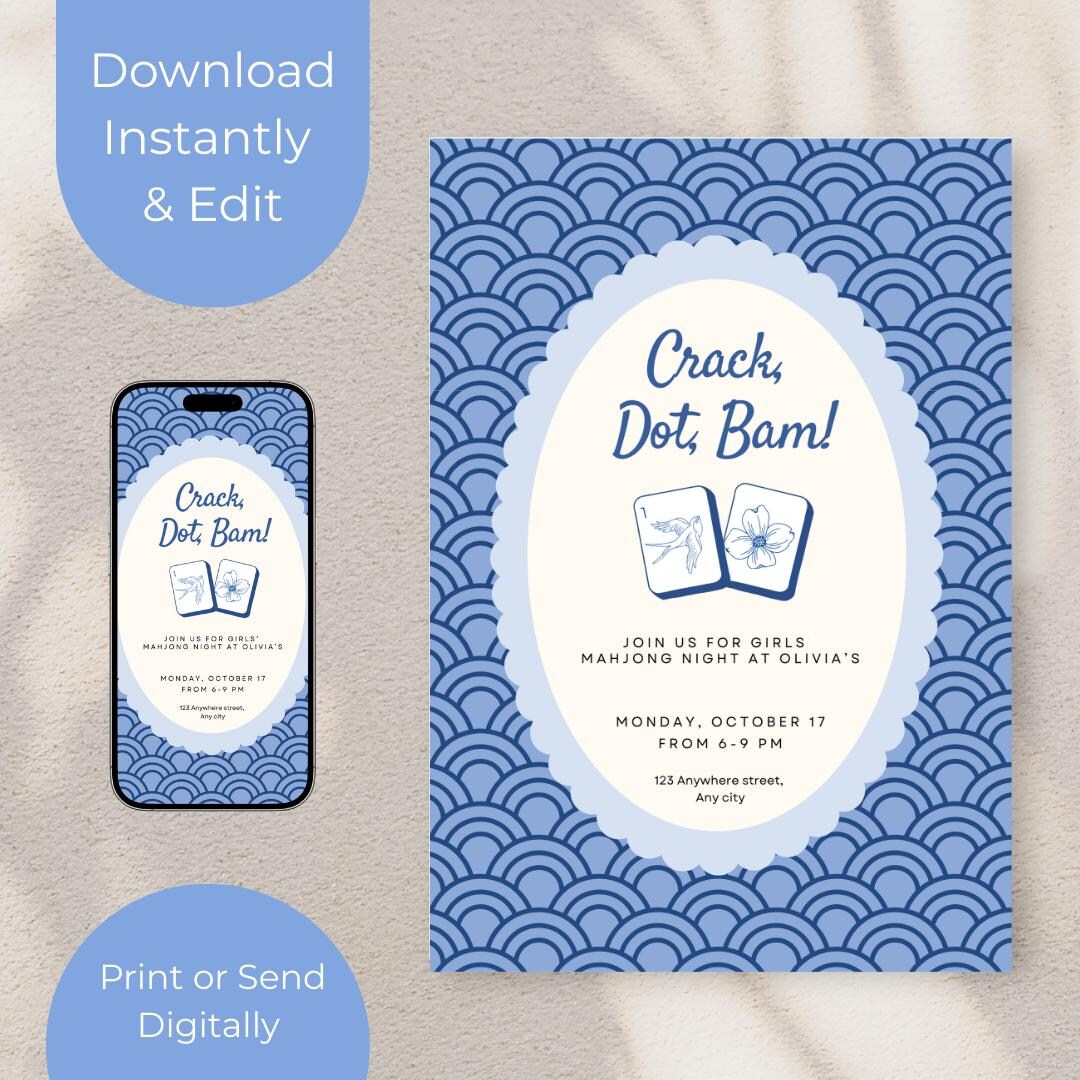 Editable Mahjong Party Invitation | Printable Canva Template | Girls ...