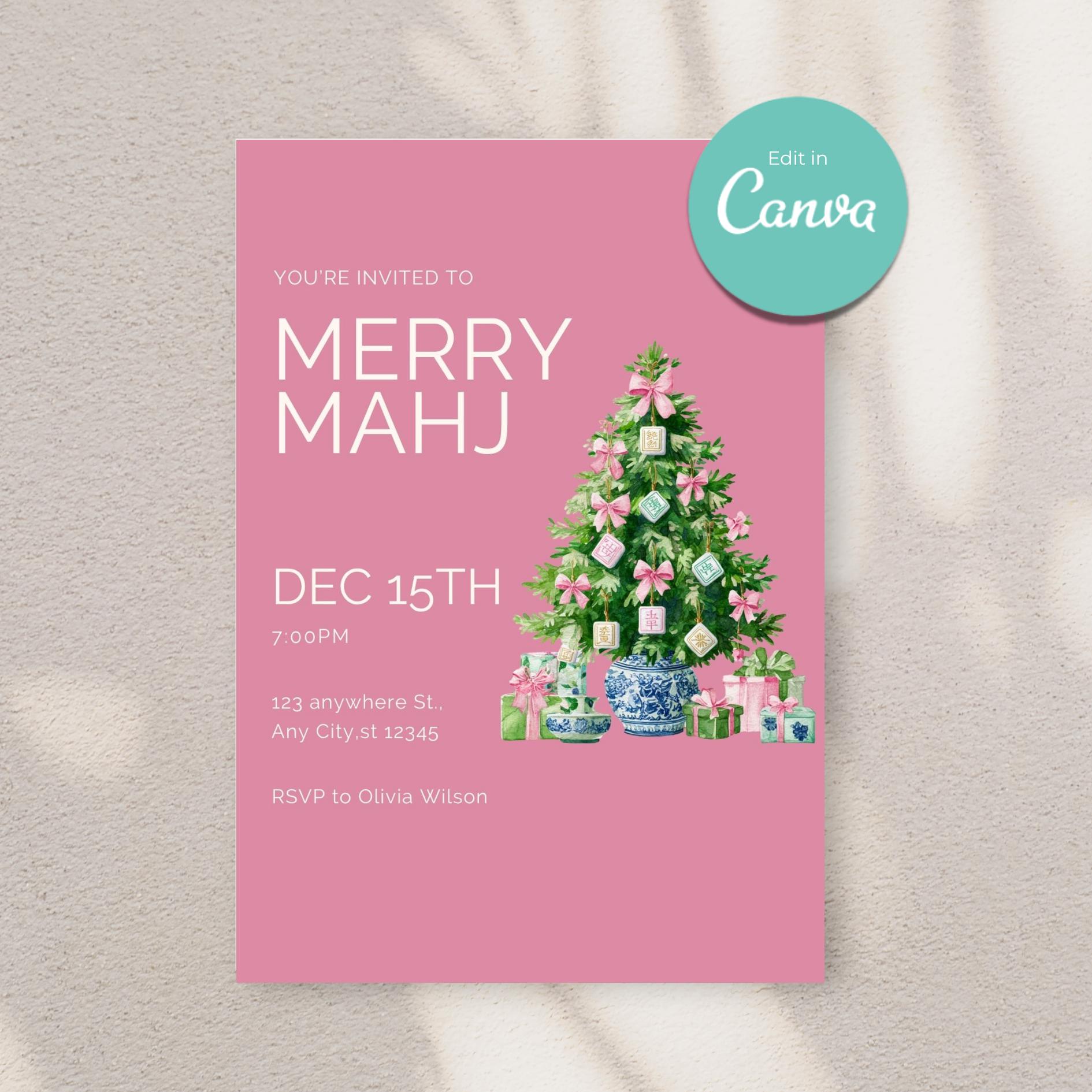 Merry Mahjong Party Invitation: Christmas Game Night Invite (canva ...