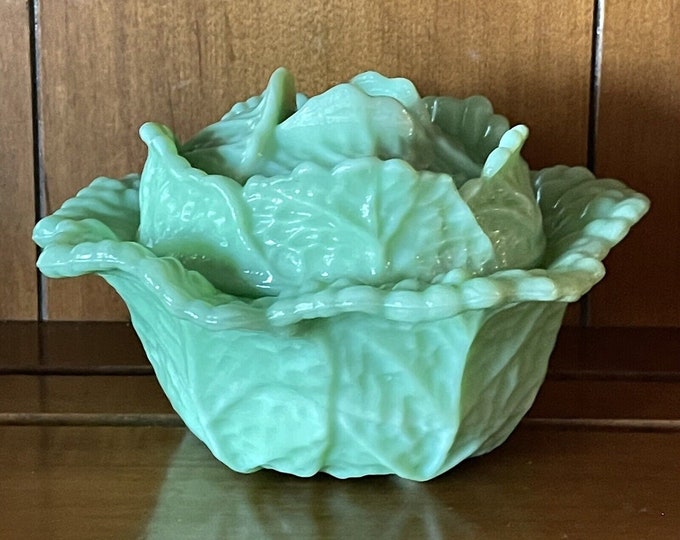 Martha Stewart by Mail Jadeite Glass Cabbage Leaf Covered Dish Bowl ...