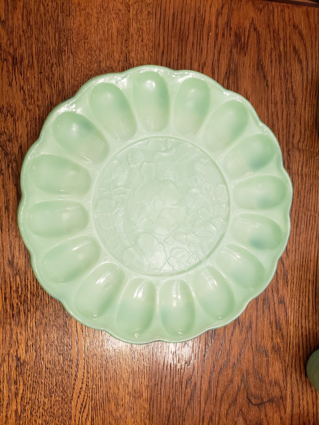 Beautiful Jadeite Jadite Egg Plate Platter Green Glass Hard to Find ...