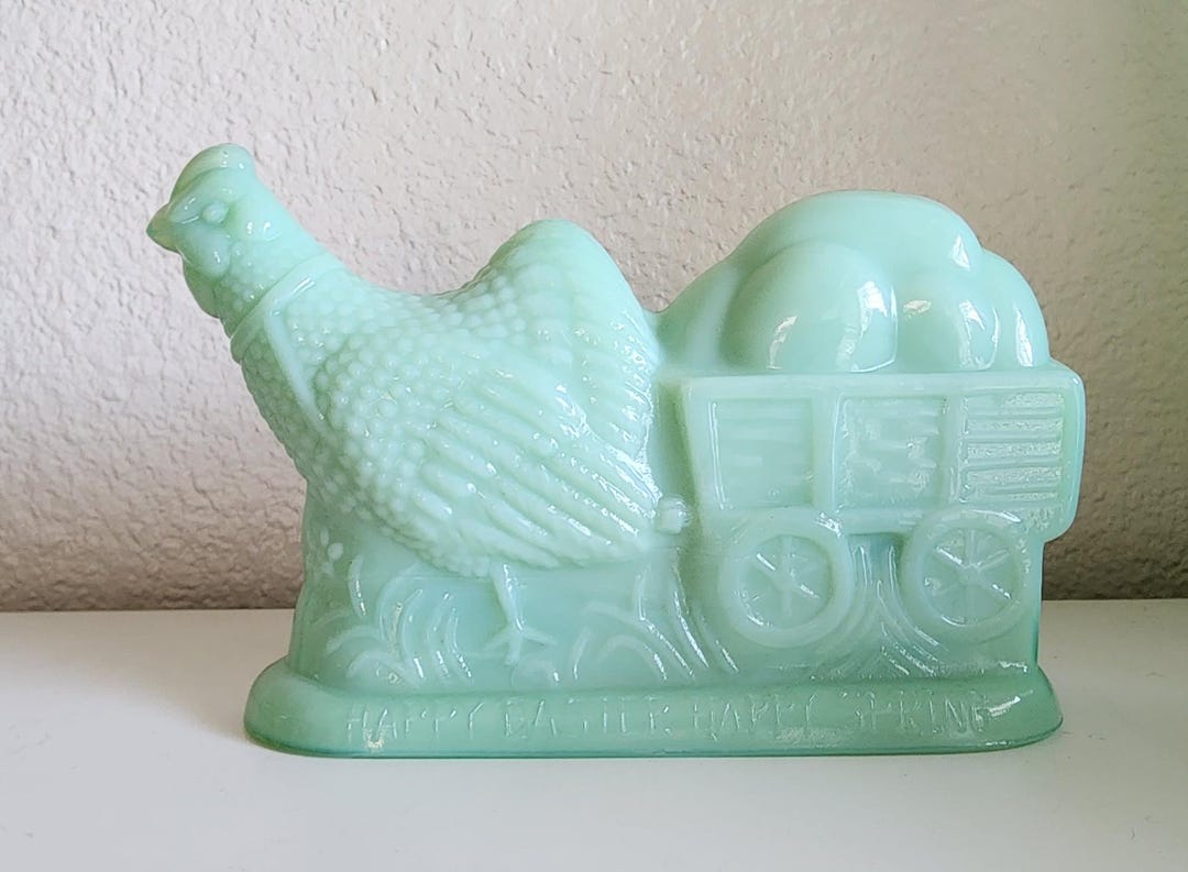Vintage Hallmark Jadeite Jadite Chicken Pulling Easter Eggs Jade Green ...