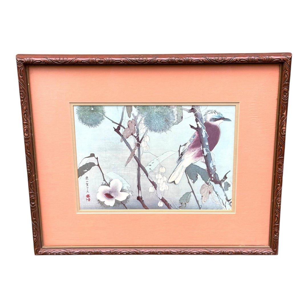 JAY Sweet CHESTNUT Bird Old Japanese Art Print by RAKUSAN of a ...