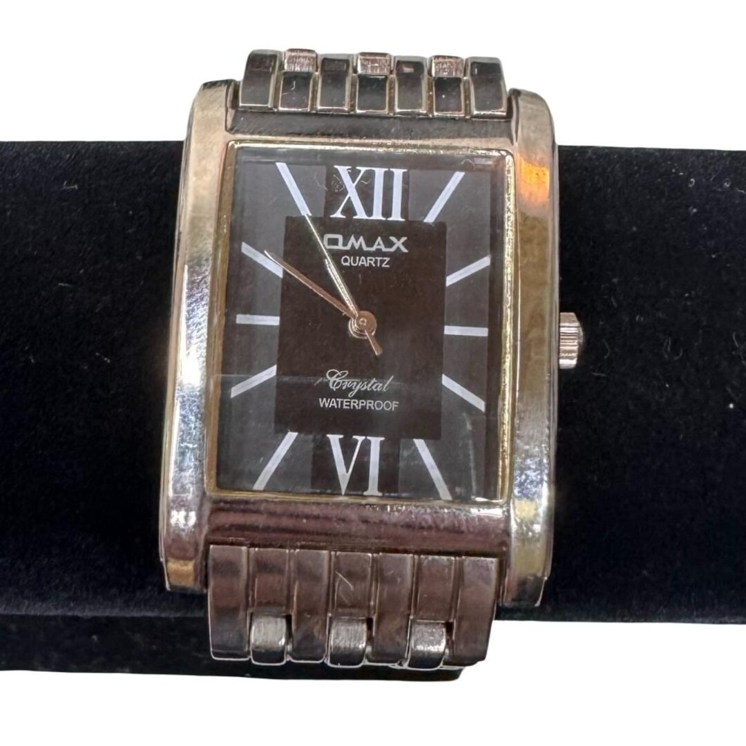 Omax Quartz Mens Rectangular Watch Crystal Roman Numerals & Silver ...