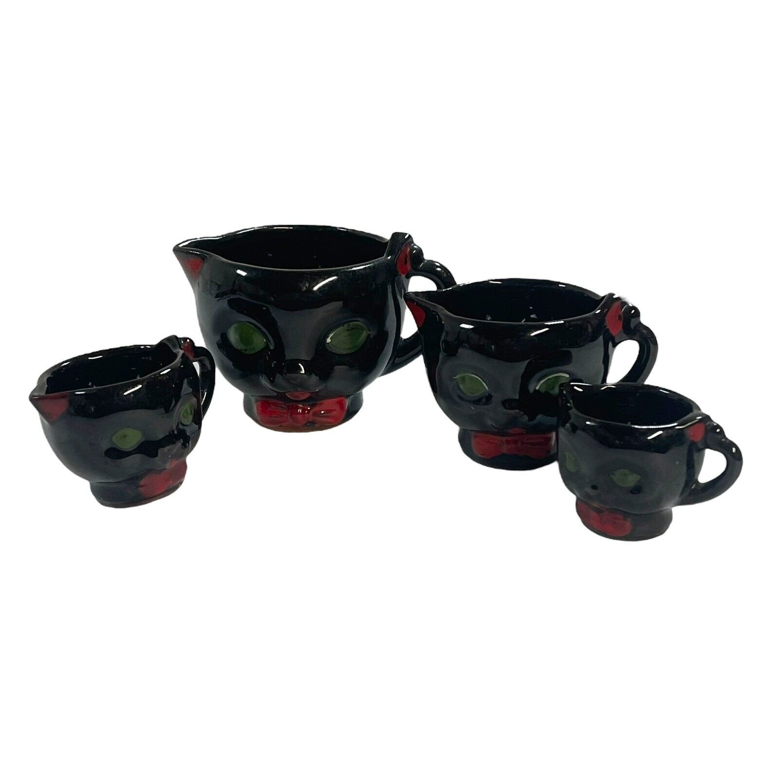 Shafford Japan Black Cat RED Bow Measuring Cups Set Redware Vintage ...