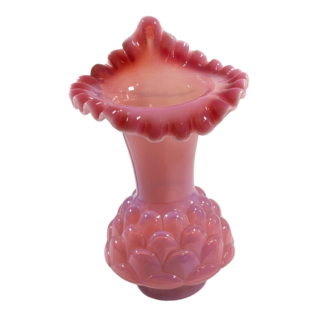 Fenton Jacqueline Tulip Vases Pink Opaline Fish Scale Jack in the ...