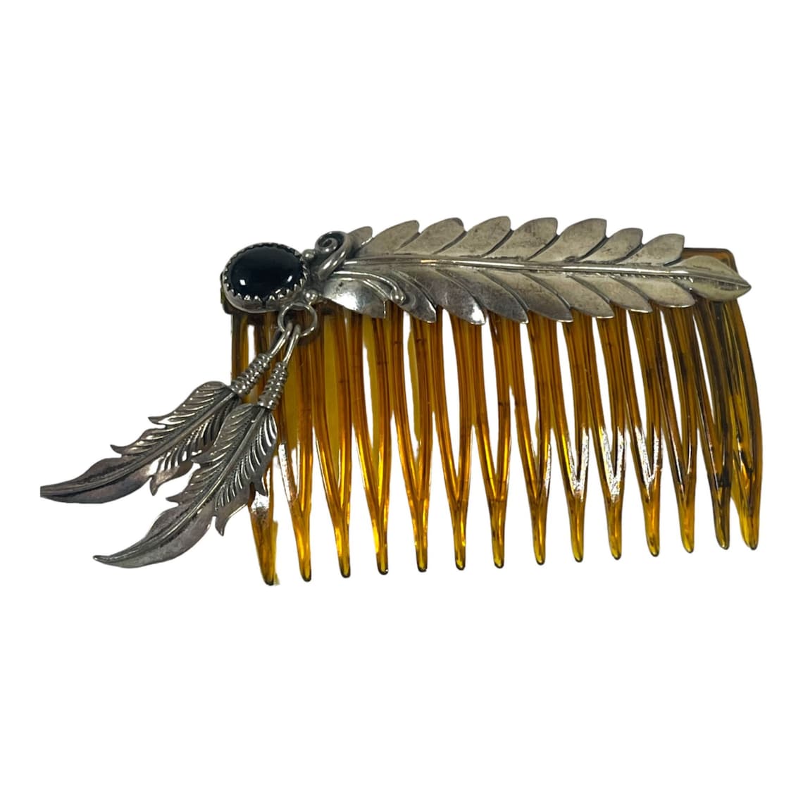 Vintage Navajo Sterling Feather Hair Combs Black Onyx 3 Set of 2 ...