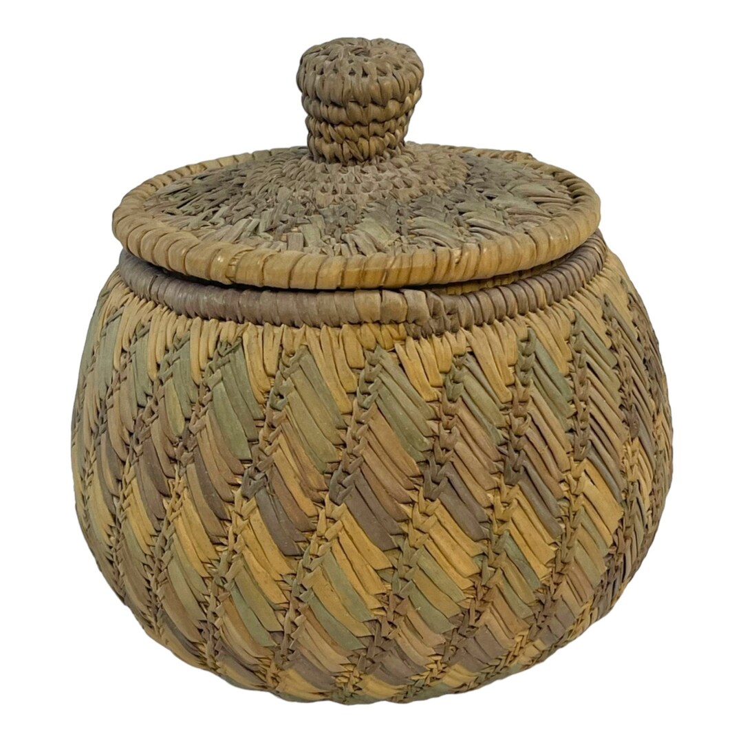 Handwoven Papago Herb Basket With Lid 5"x4.5" Soutwest Rustic Storage ...