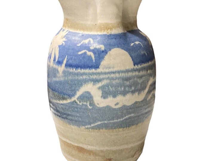 Vintage Jason Stokes Pottery Stoneware Pitcher Vase Signed Beach Scene ...