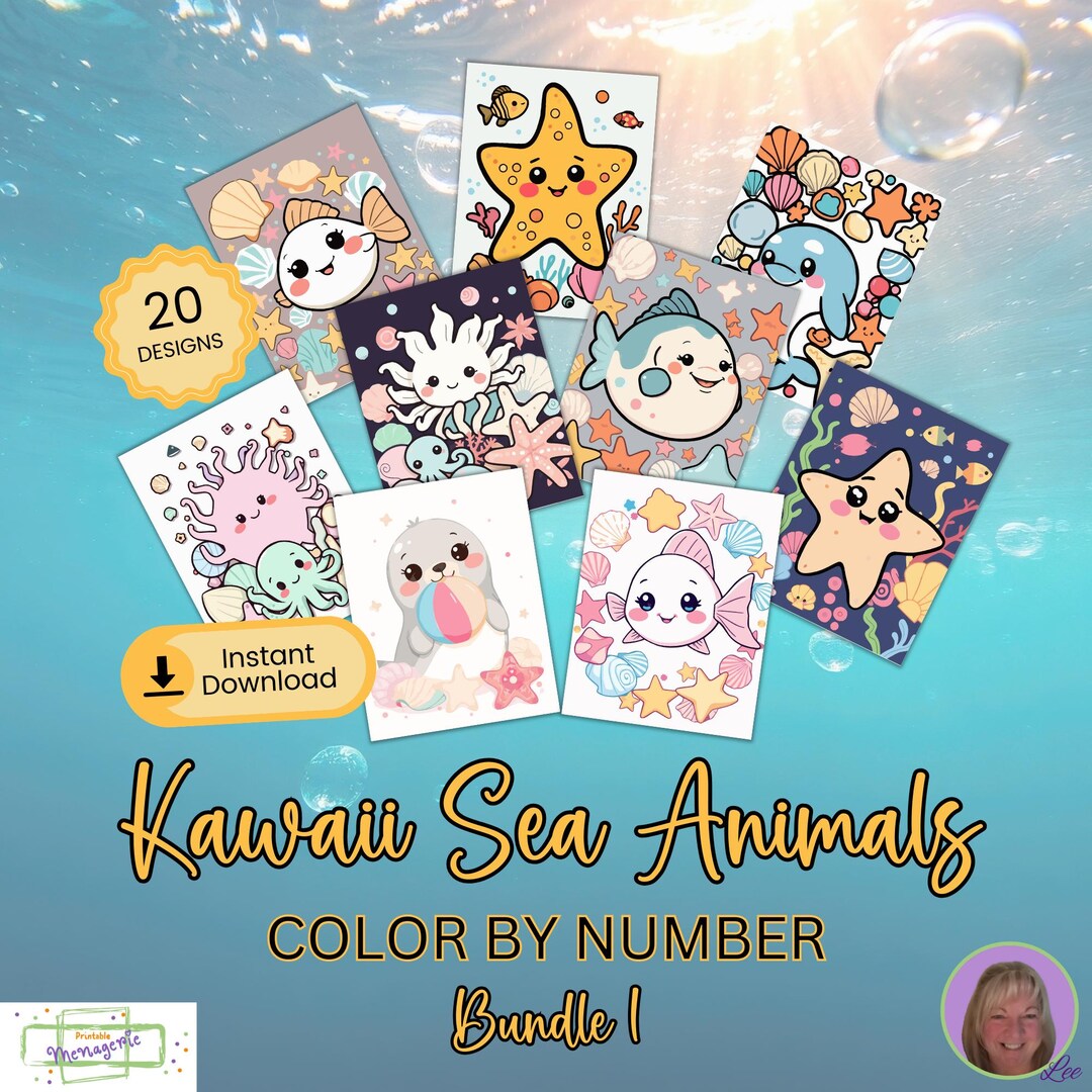 Kawaii Sea Animals Bundle 1 - Color by Number - INSTANT DOWNLOAD ...