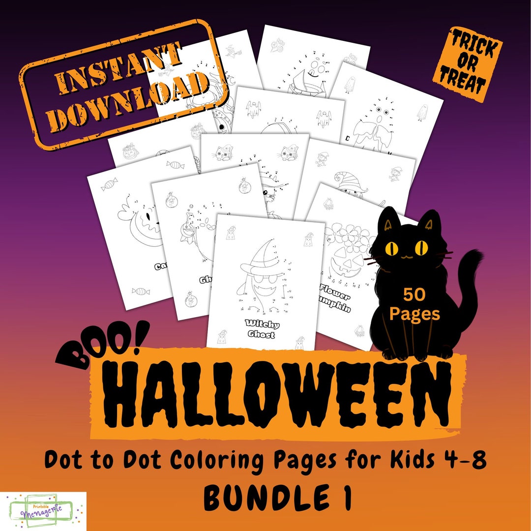 Halloween Dot to Dot Coloring Activity Pages - Bundle 1 - 50 Pages ...