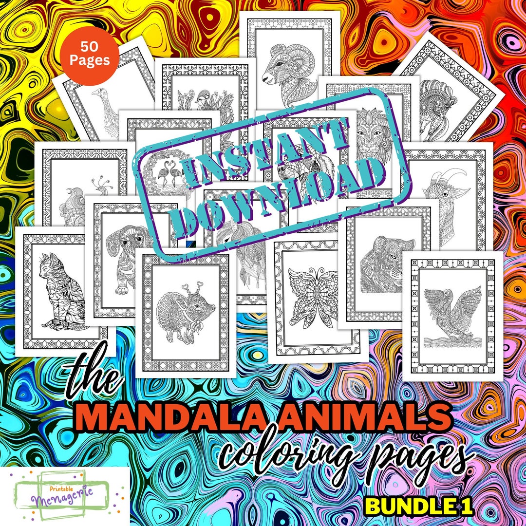 Mandala Animals Coloring Bundle 1 - Reduce Stress and Anxiety Mindful ...