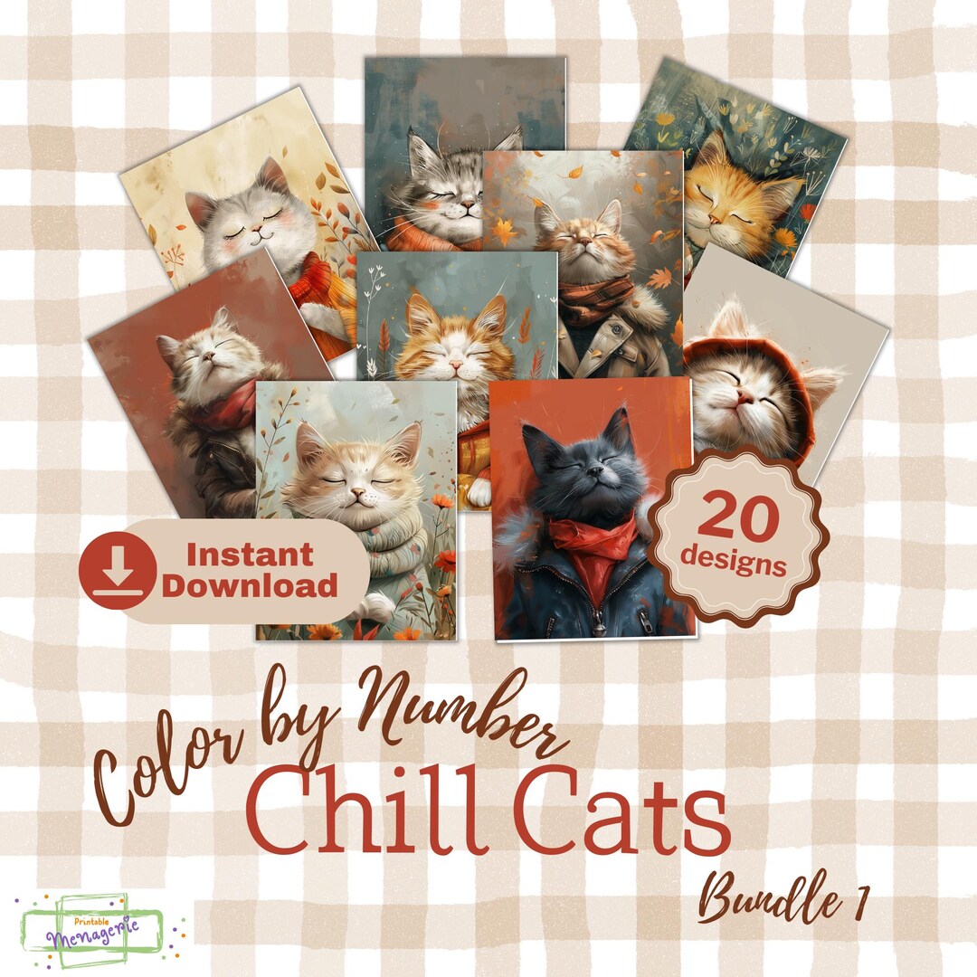 Chill Cats Bundle 1 - Color by Number - INSTANT DOWNLOAD - Personal Use ...