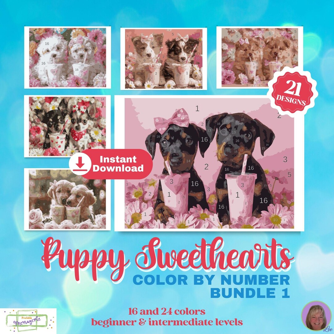 Color by Number – Puppy Sweethearts - INSTANT DOWNLOAD - Personal Use ...