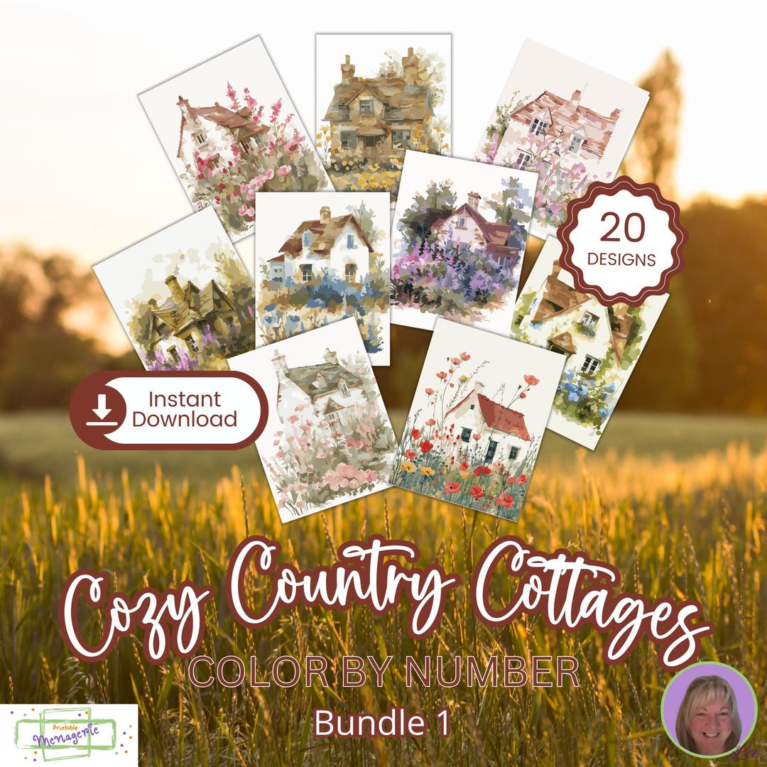 Cozy Country Cottages Bundle 1 - Color by Number - INSTANT DOWNLOAD ...