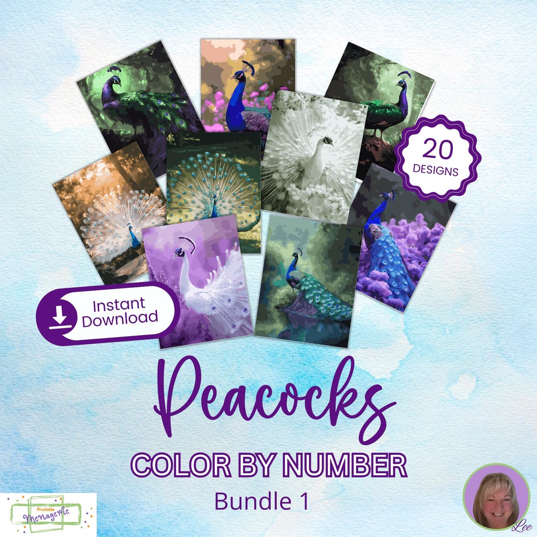 Peacocks Bundle 1 - Color by Number - INSTANT DOWNLOAD - Personal Use ...