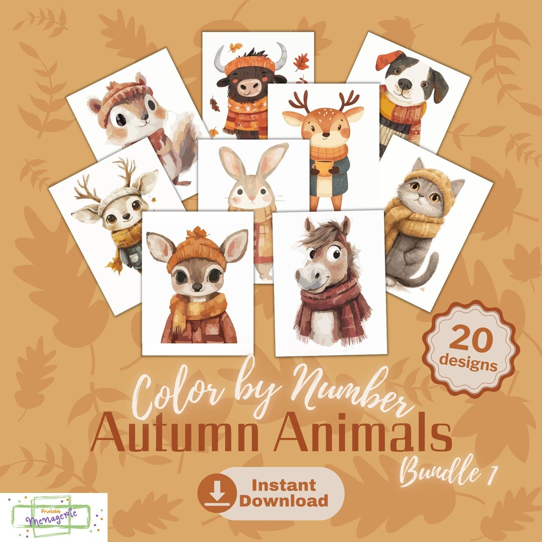 Color by Number - Autumn Animals Bundle 1 - INSTANT DOWNLOAD - Personal ...