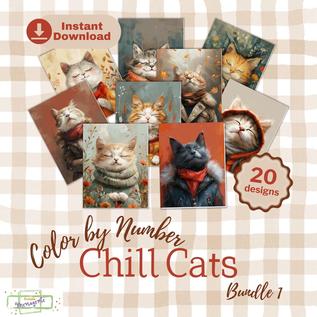 Color by Number - Chill Cats Bundle 1 - INSTANT DOWNLOAD - Personal Use ...