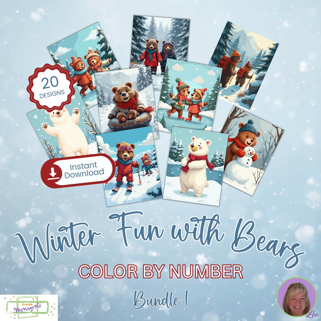 Winter Fun With Bears Bundle 1 - Color by Number - INSTANT DOWNLOAD ...