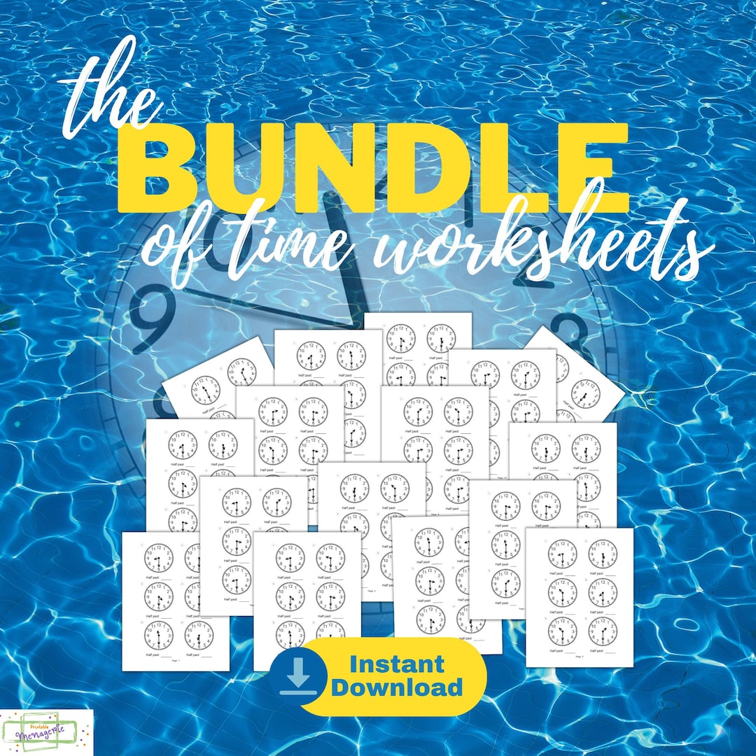 Time Worksheets Analog Clock Hour and Half Hour Activities - 60 Pages ...