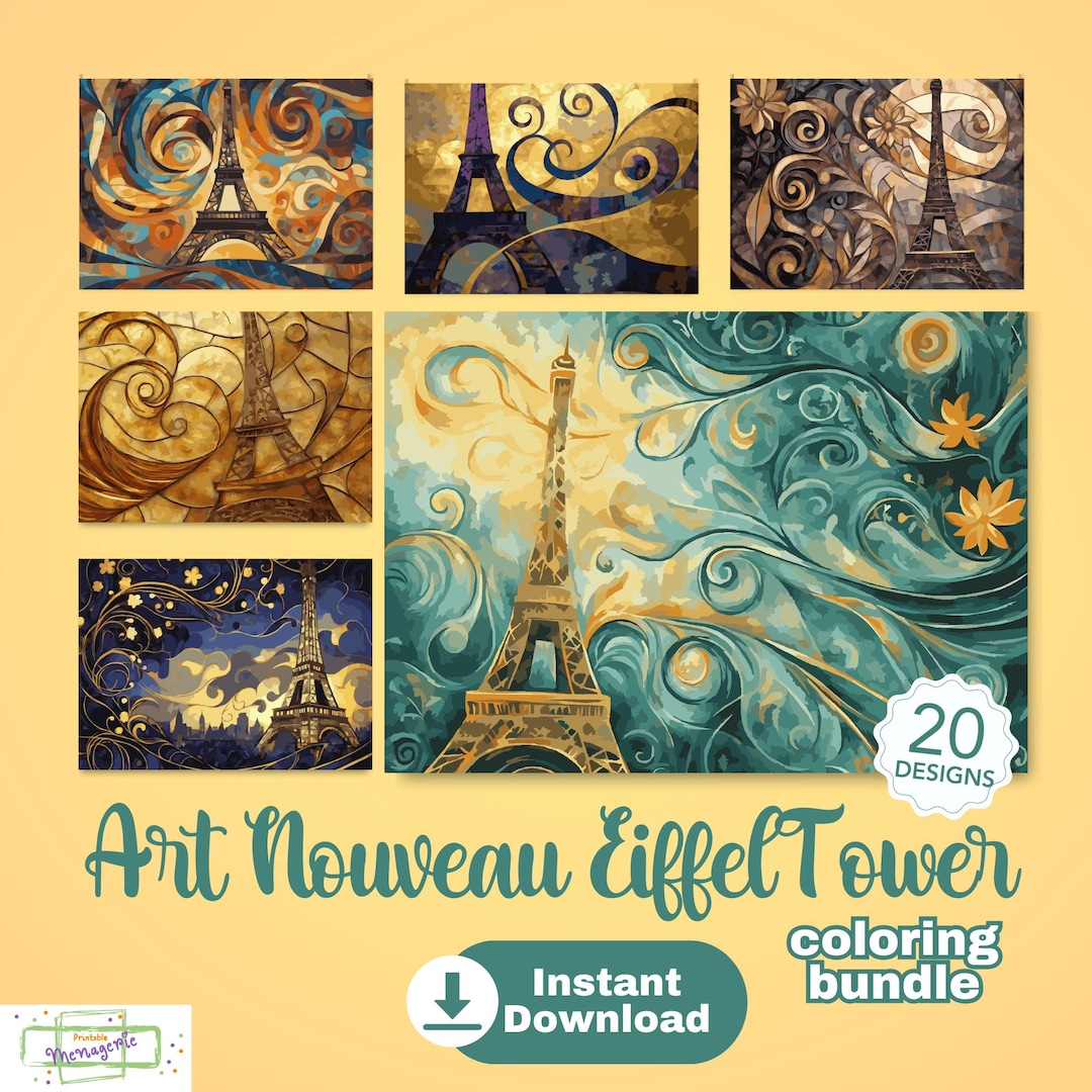Color by Number - Art Nouveau Eiffel Tower Bundle 1 - INSTANT DOWNLOAD ...