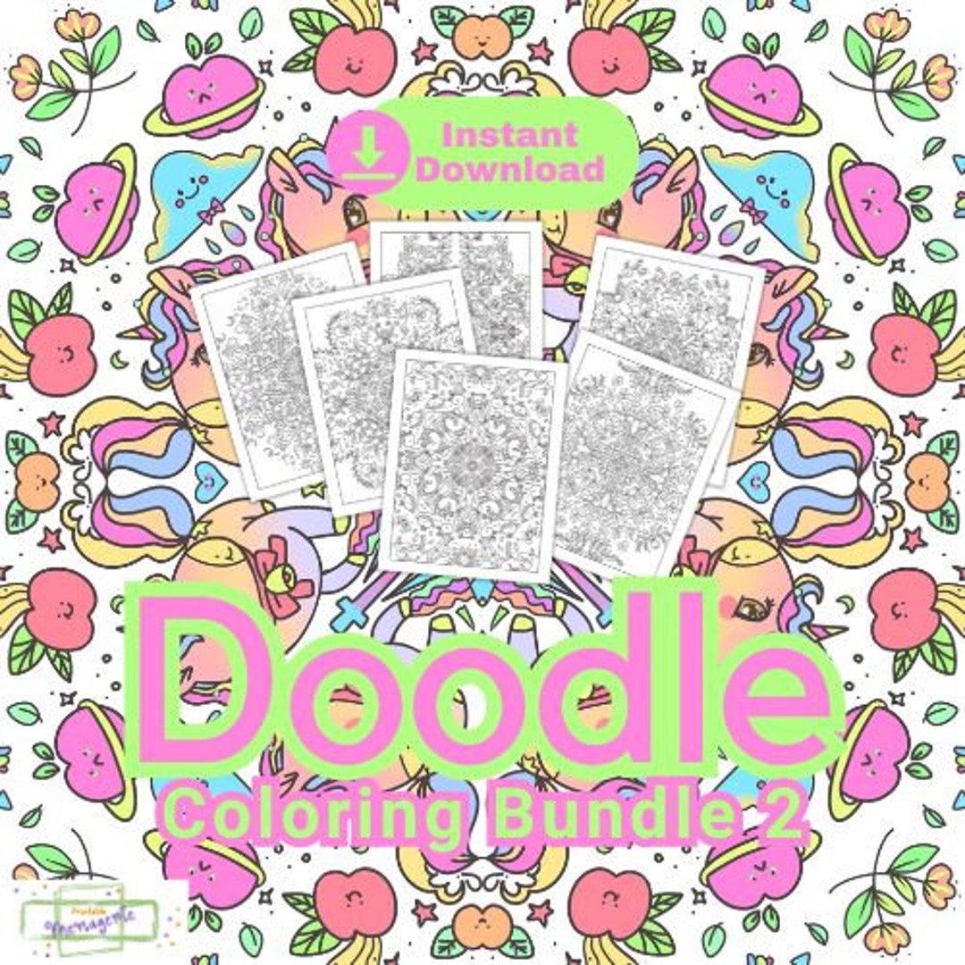 Doodle Coloring Bundle 2 - 25 Illustrations - INSTANT DOWNLOAD ...