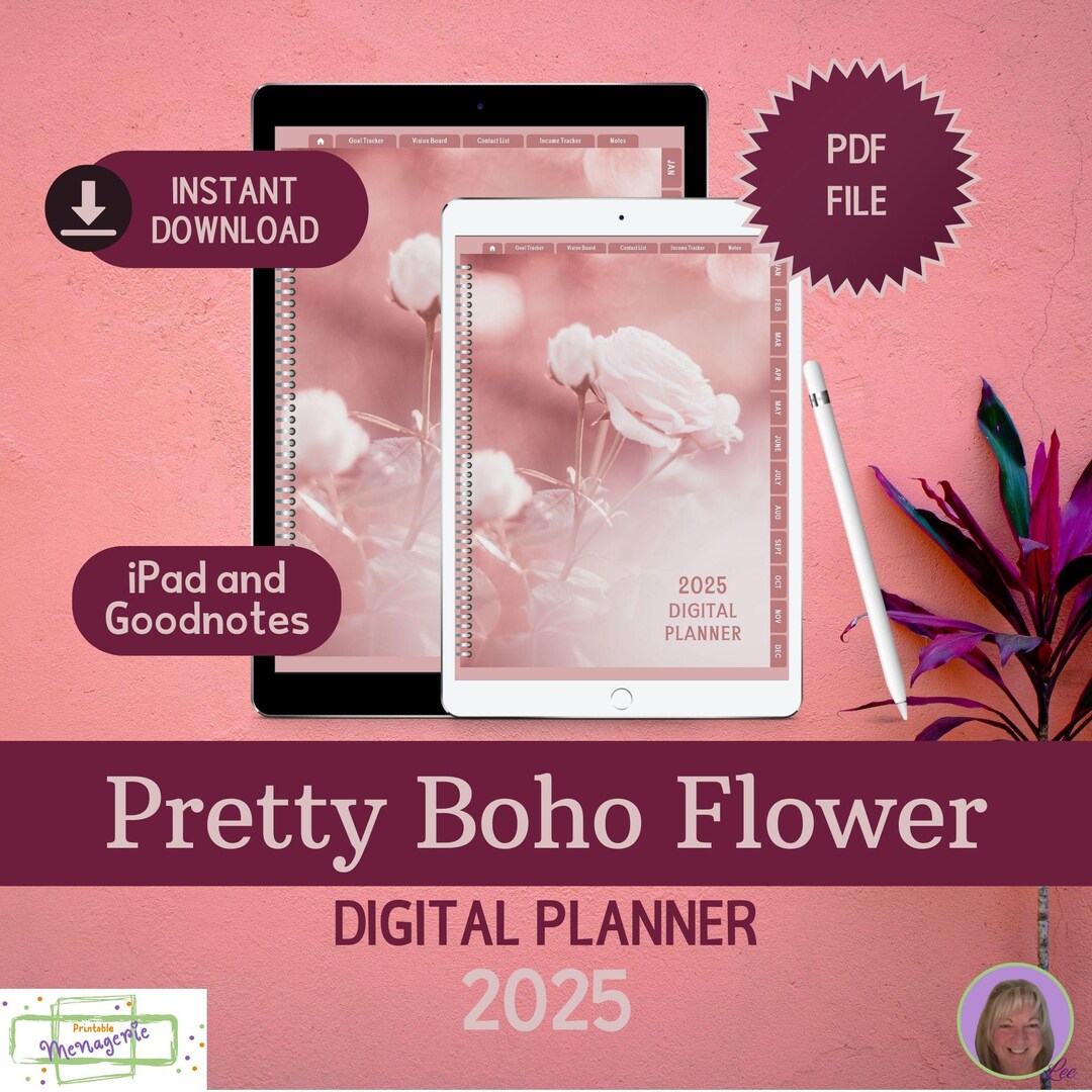2025 Pretty Boho Flower Digital Planner - INSTANT DOWNLOAD - Personal ...