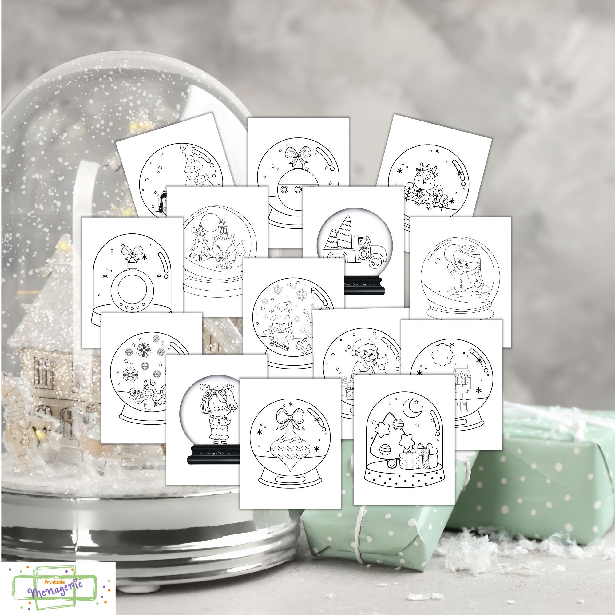 Snow Globe Coloring Bundle Christmas Coloring Pages Winter Coloring ...