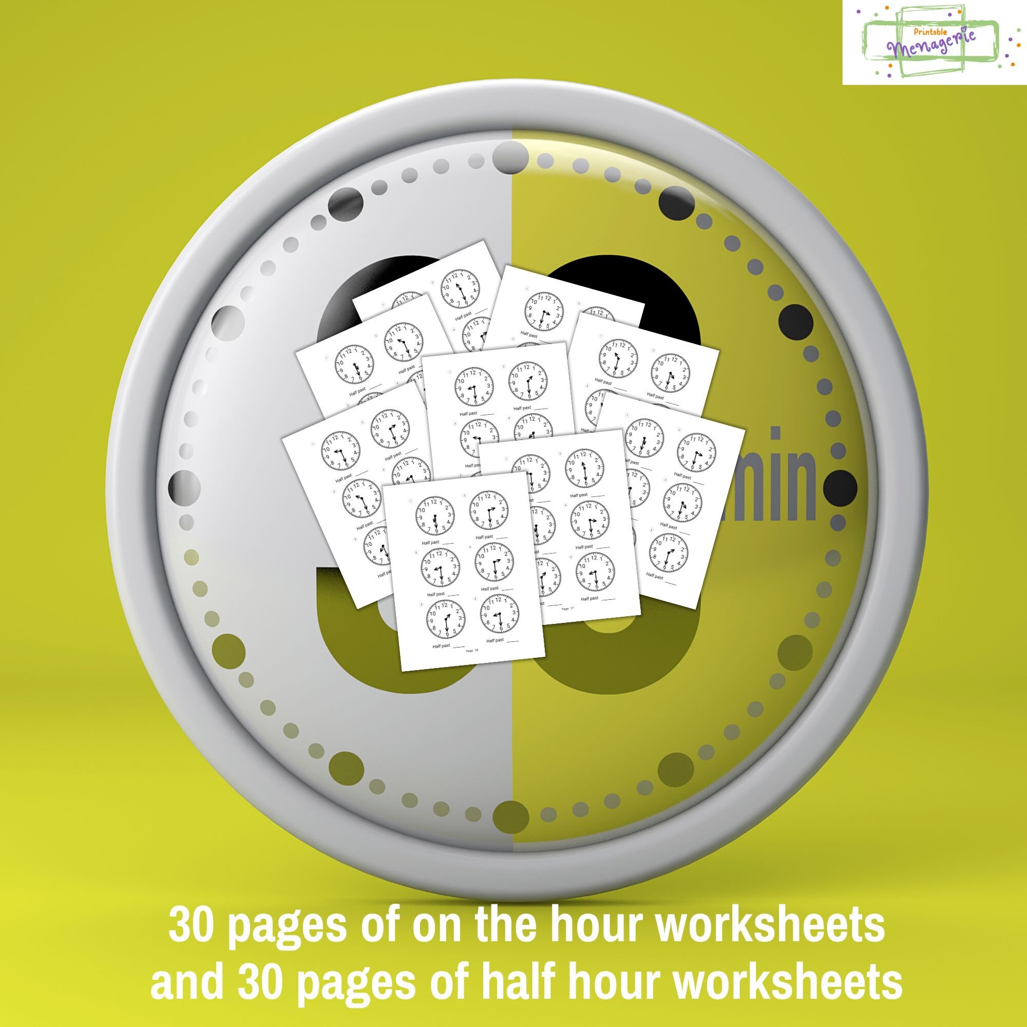 Time Worksheets Analog Clock Hour and Half Hour Activities - 60 Pages ...