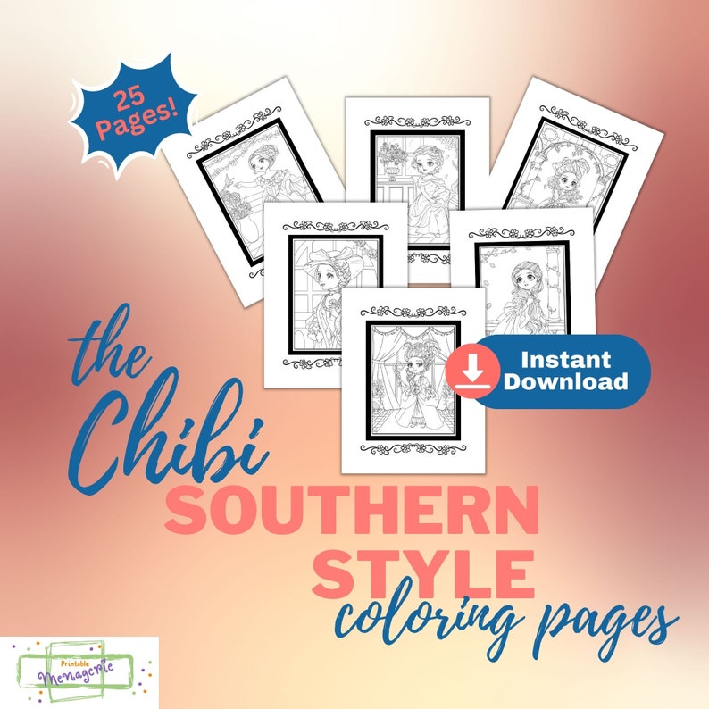 Chibi Southern Style Coloring Bundle Kawaii Women Pretty Coloring for ...
