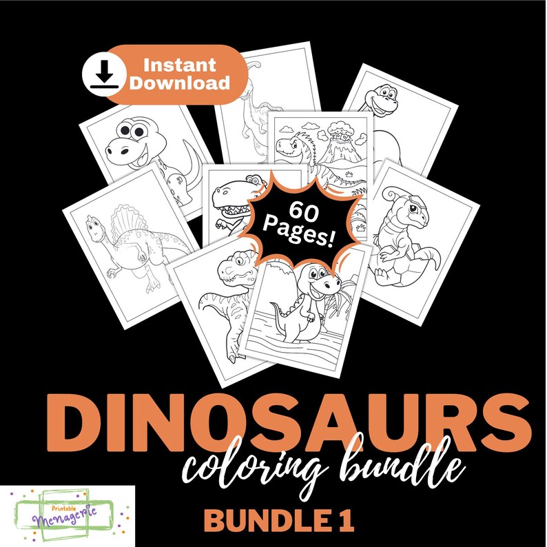 Dinosaurs Coloring Bundle Screen-free Activity 60 Illustrations Boredom ...