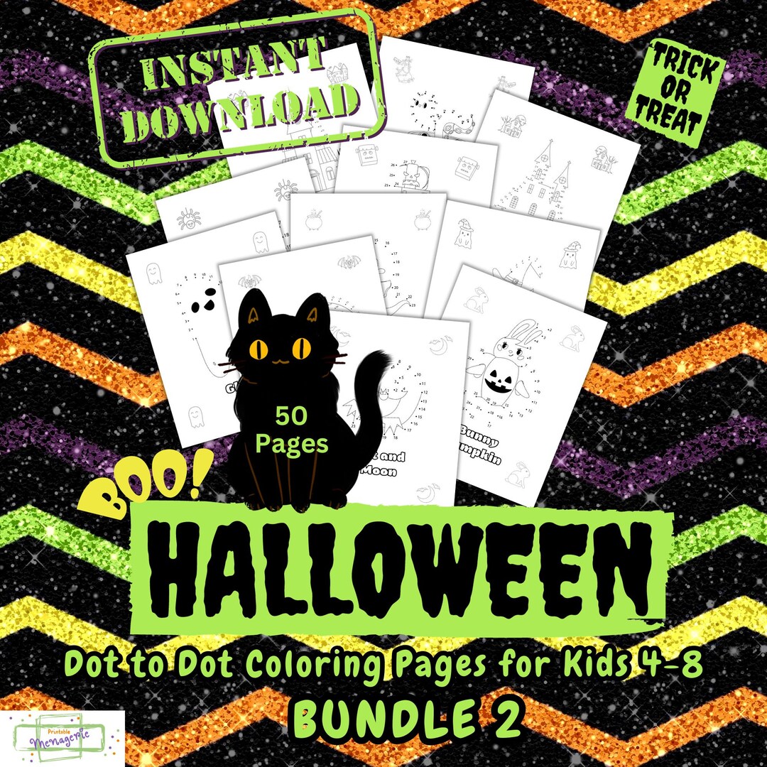 Halloween Dot to Dot Coloring Activity Pages - Bundle 2 - 50 Pages ...