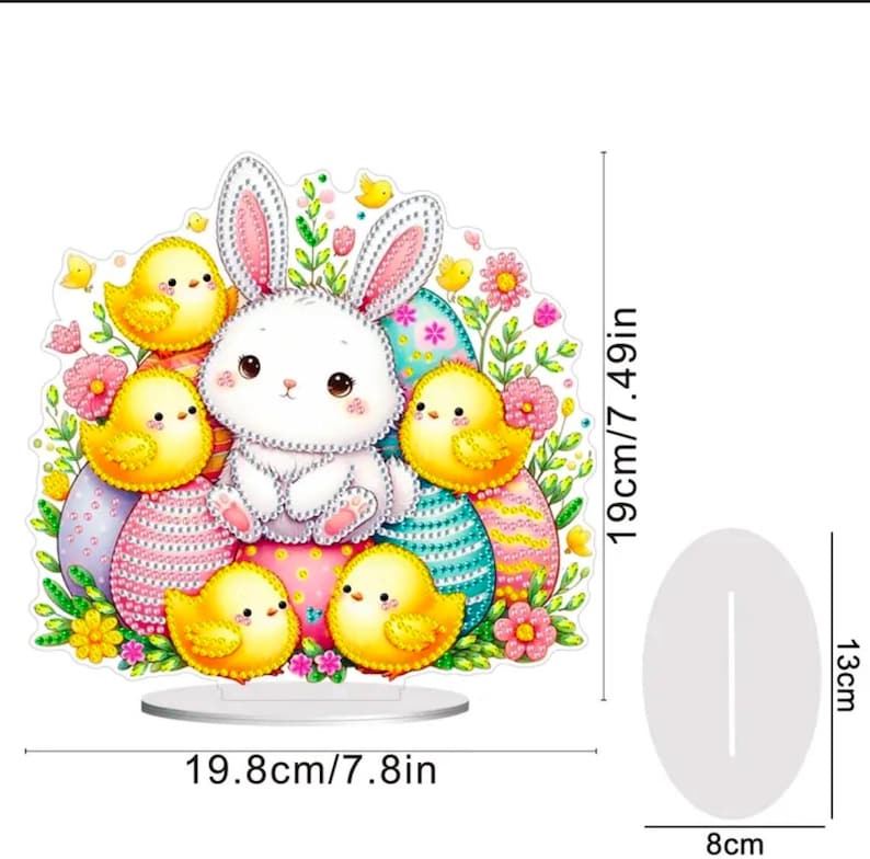Easter Bunny, Chicks and Eggs Hand Crafted Tabletop Sign Diamond ...