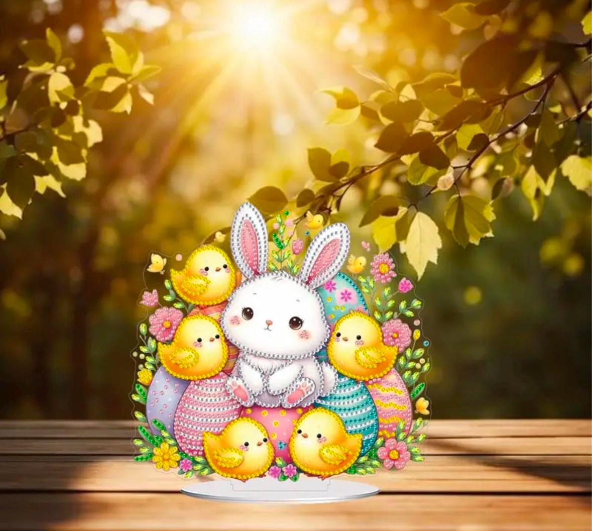 Easter Bunny, Chicks and Eggs Hand Crafted Tabletop Sign Diamond ...