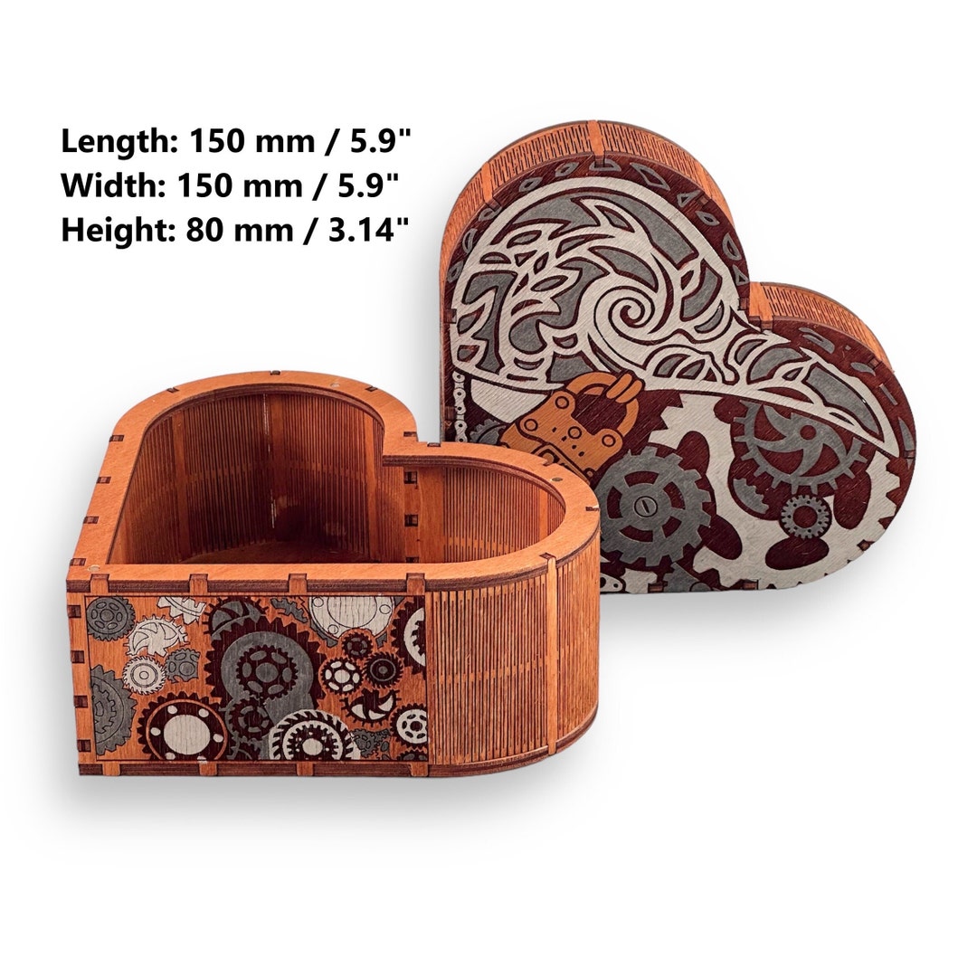 Steampunk Big Heart Laser Cut Box Kit. 3mm, 1/8inch (3.175mm), 3.6mm ...