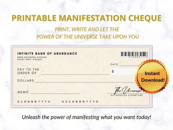 Money Manifestation Cheque Printable Blank Check Abundance - Etsy