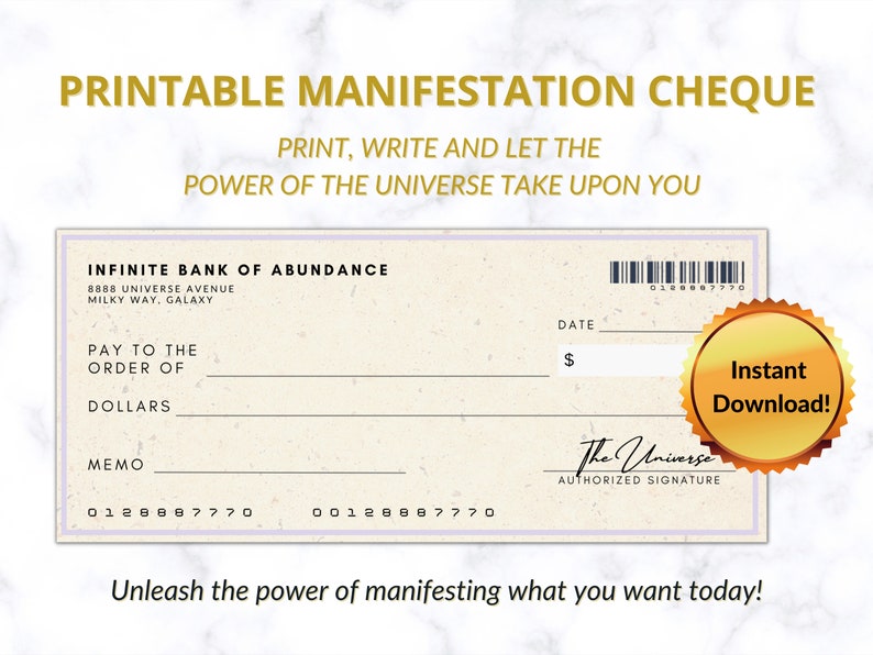 Money Manifestation Cheque, Printable Blank Check, Abundance Cheques ...