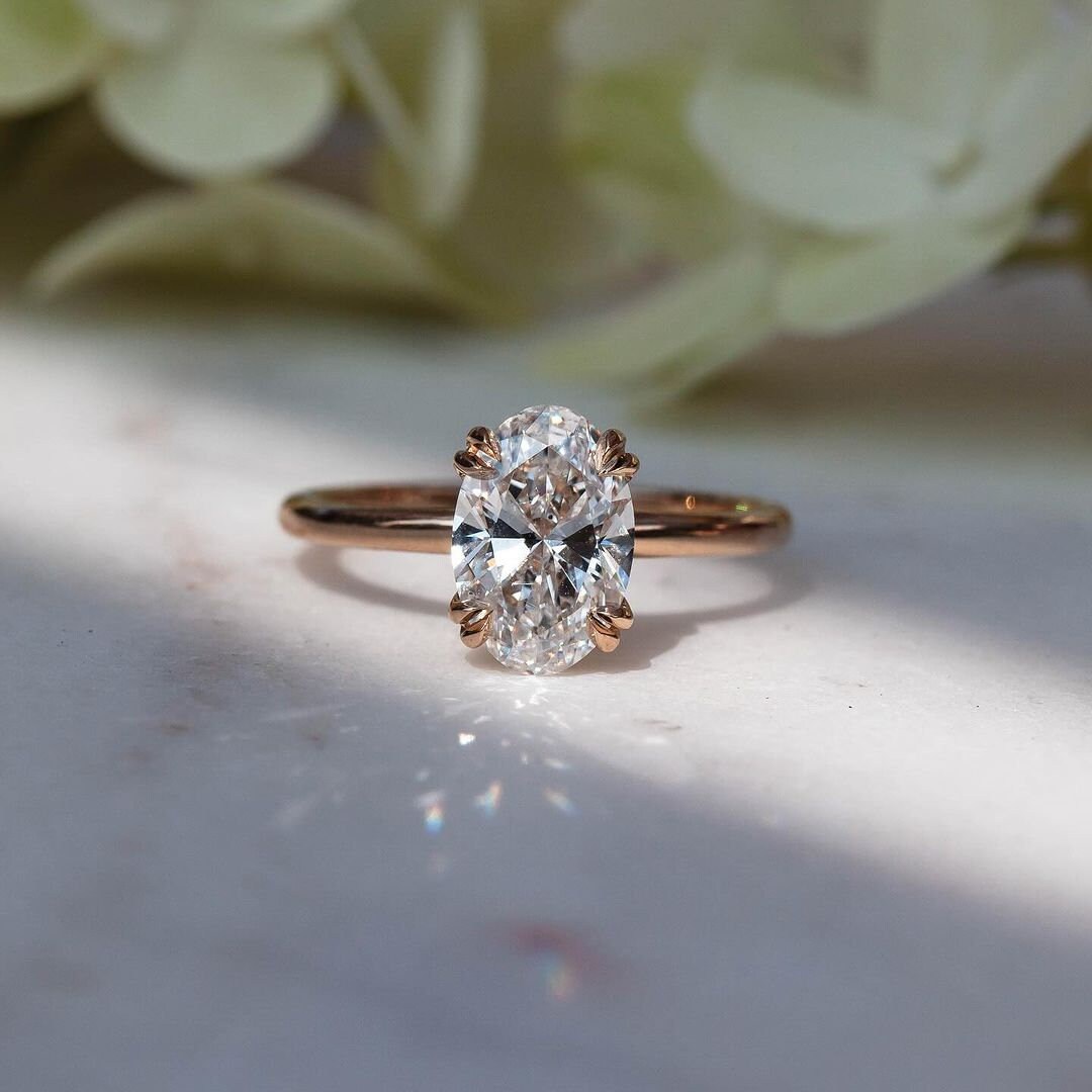 Oval Solitaire Ring, Oval Engagement Ring, 14K Solid Gold Solitaire ...