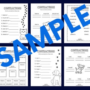 Grammar Worksheets: 28 Pages of Contractions Worksheets - Etsy