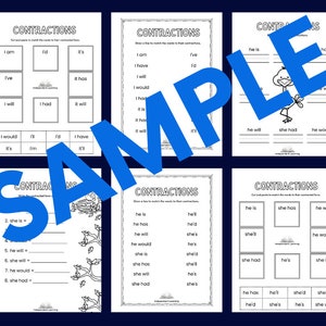 Grammar Worksheets: 28 Pages of Contractions Worksheets - Etsy