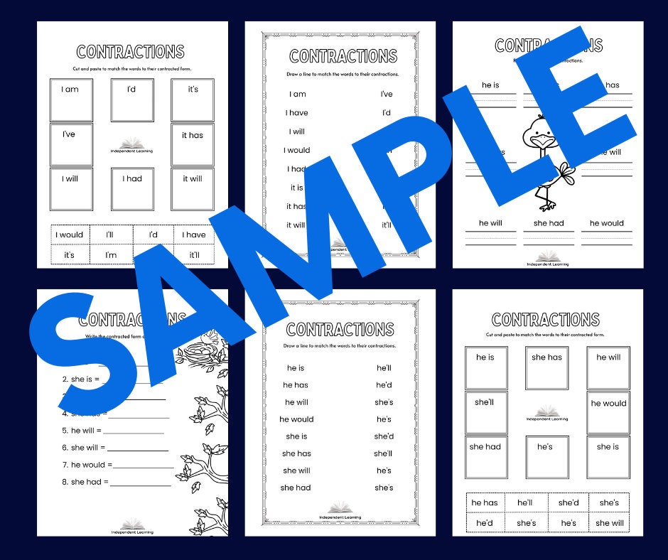 Grammar Worksheets: 28 Pages of Contractions Worksheets instant ...