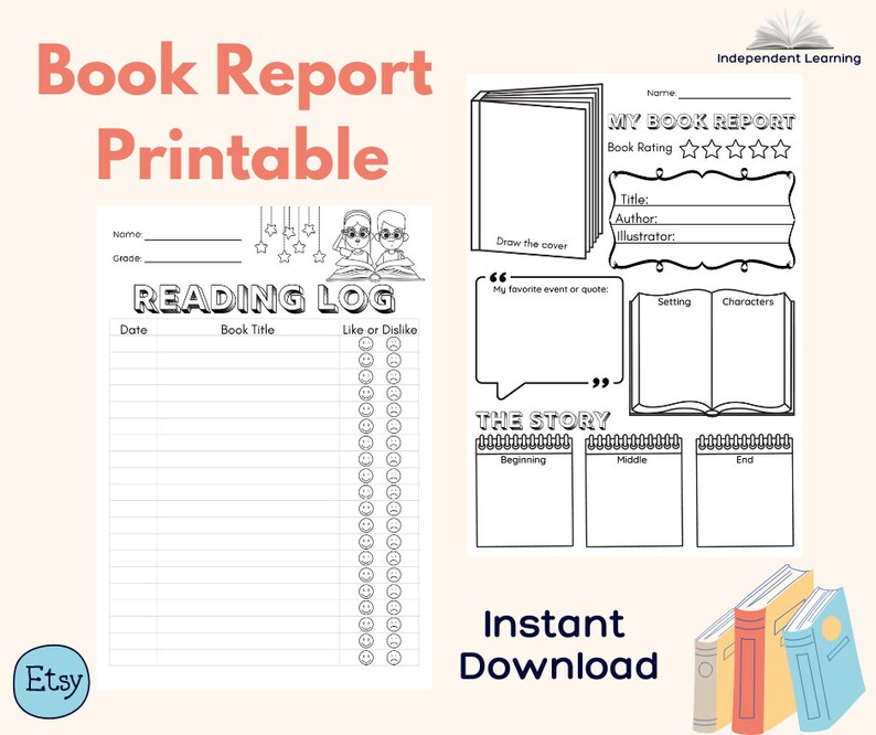 Book Report Reading Log Book Review Reading Tracker - Etsy