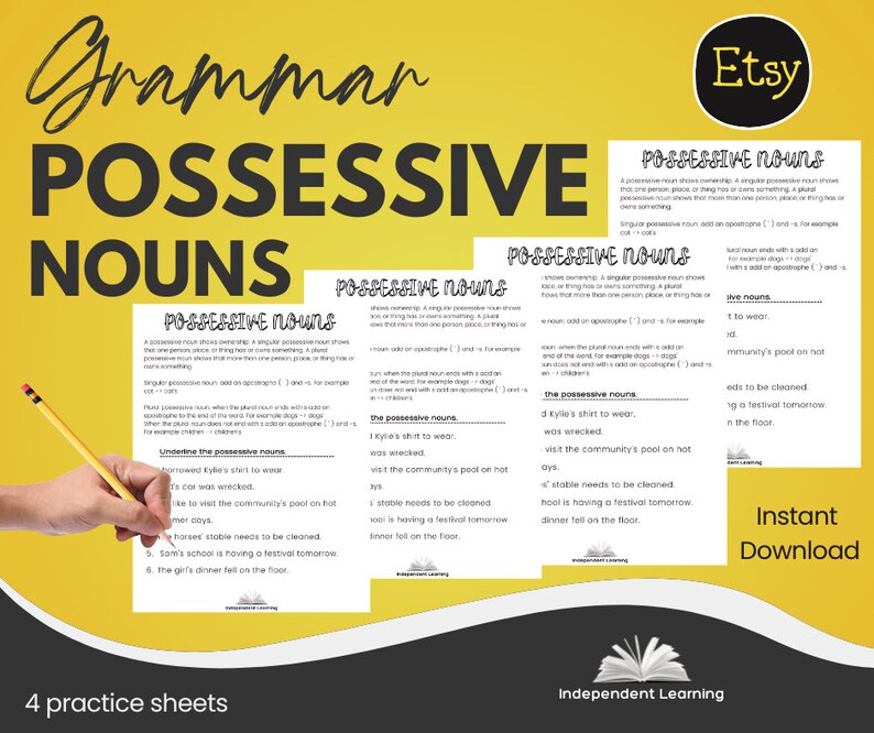 Grammar Worksheets: Possessive Nouns instant Download - Etsy