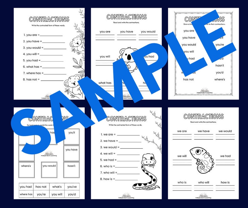 Grammar Worksheets: 28 Pages of Contractions Worksheets - Etsy