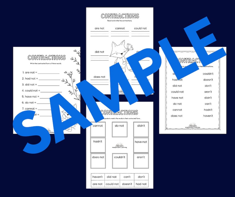 Grammar Worksheets: 28 Pages of Contractions Worksheets - Etsy