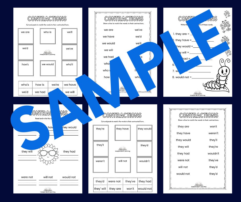 Grammar Worksheets: 28 Pages of Contractions Worksheets instant ...