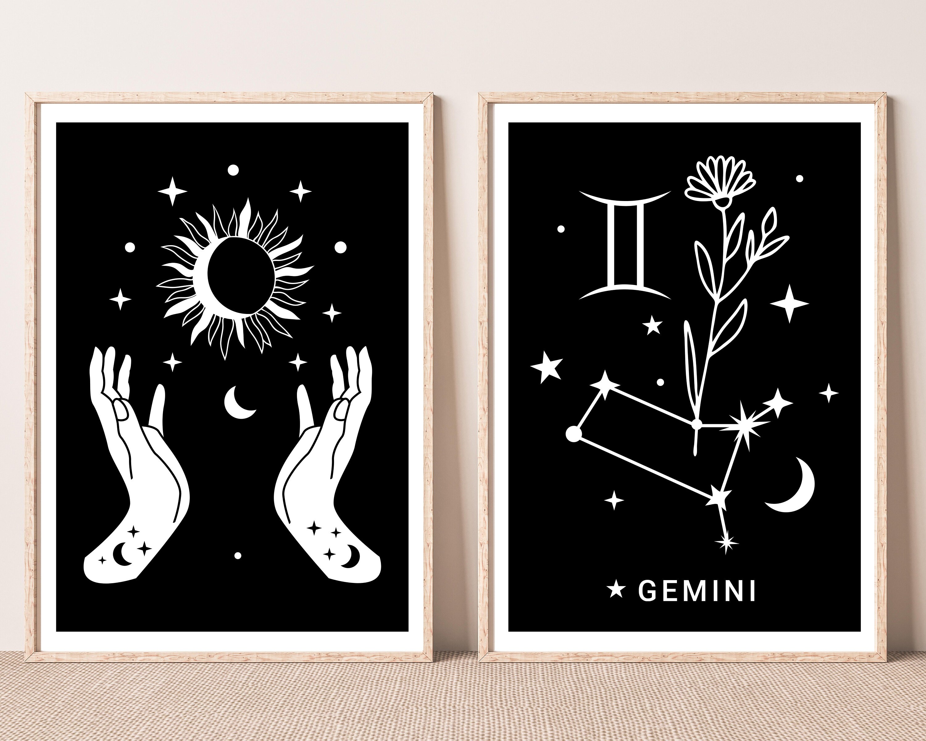 Gemini Astrology Print, Gemini Poster, Birth Flower Print Digital ...