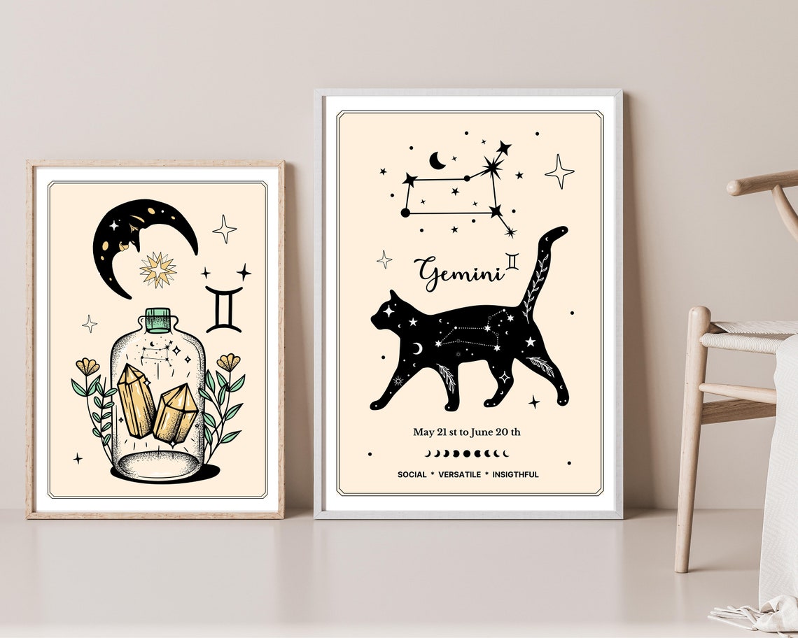 Gemini Zodiac Sign Print Gemini Constellation Wall Art Tarot | Etsy