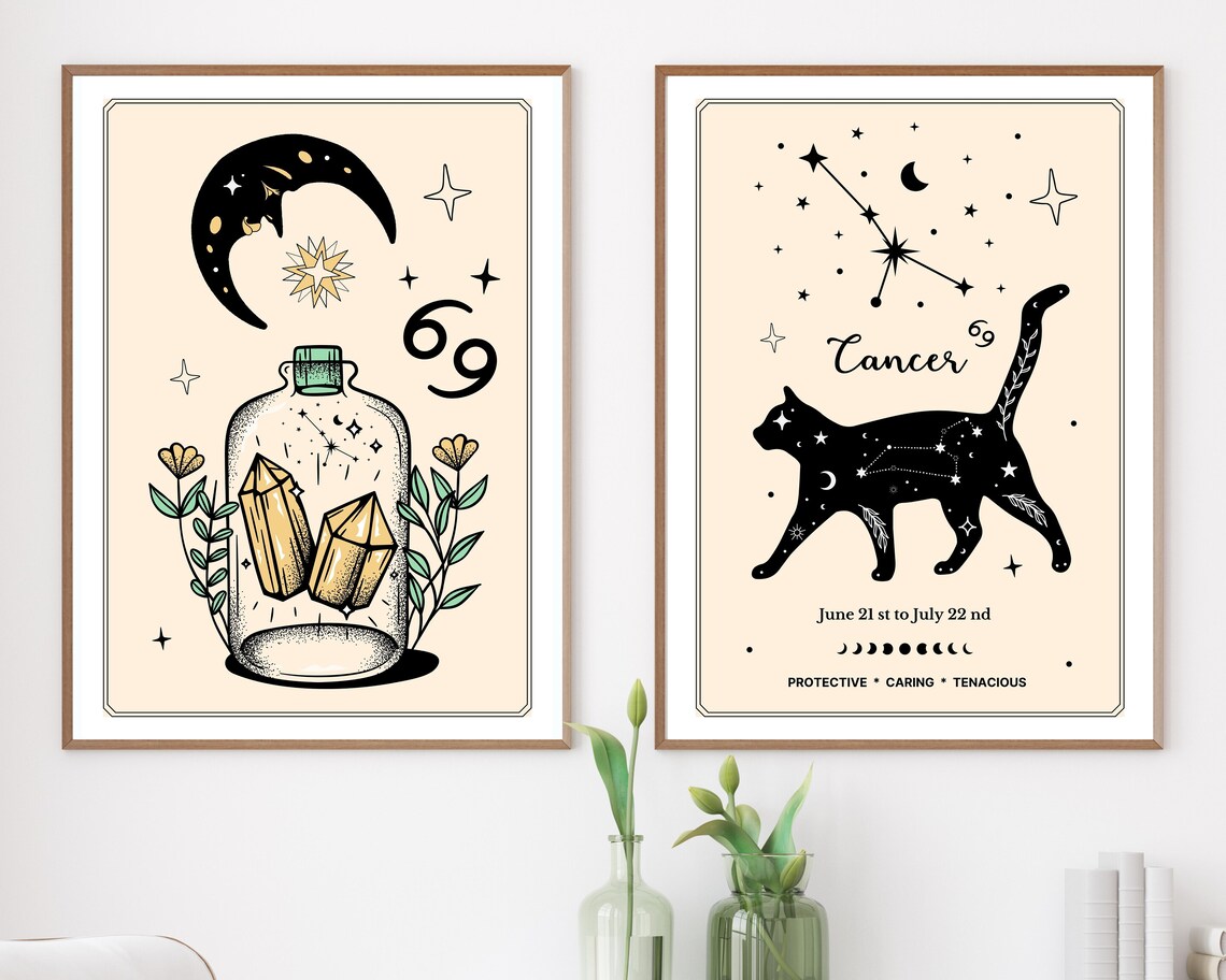 Cancer Zodiac Sign Print Cancer Astrology Wall Art Cancer | Etsy